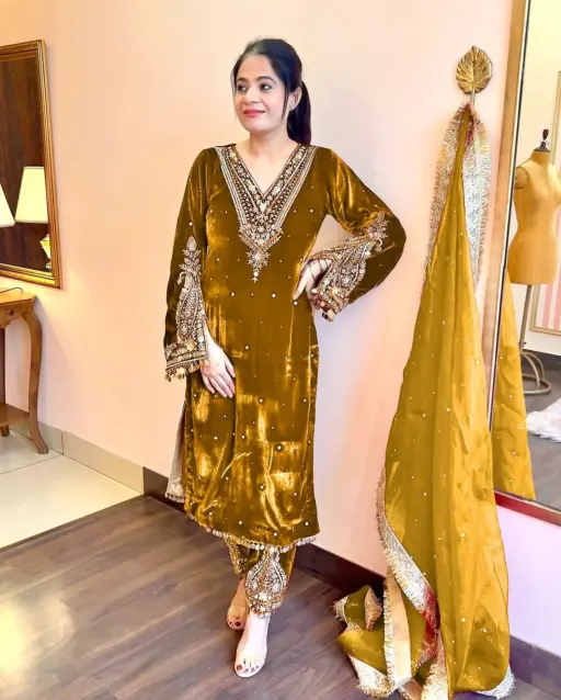 Heavy Embroidery Velvet Salwar Suit for Winter - Ethnic Suits