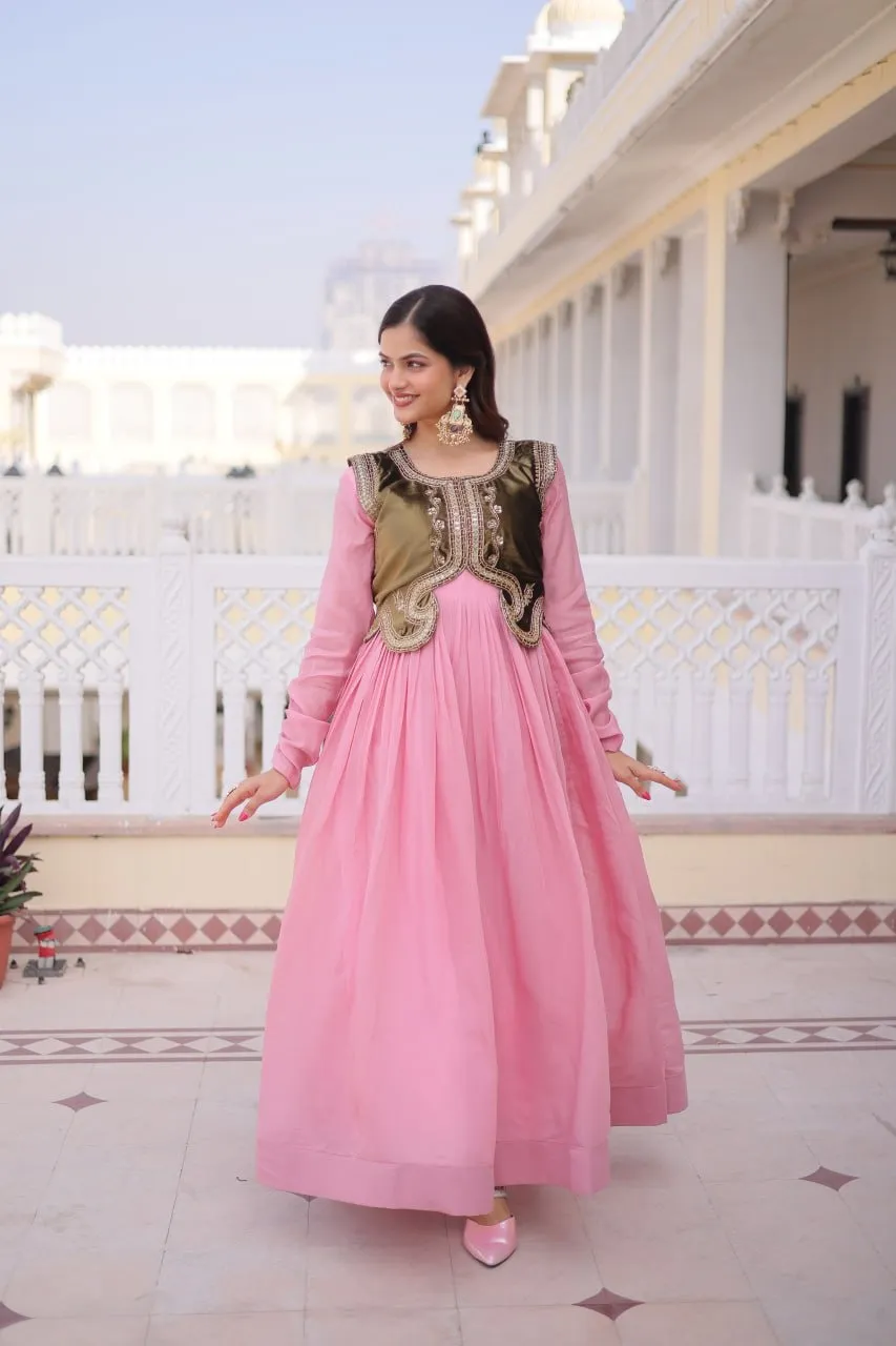 Baby Pink Gown with Jacket Design - Ethnic Suits