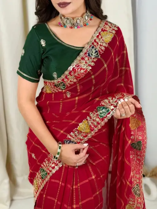 Red Coding work Rajasthani Style Wedding Saree - Ethnic Suits